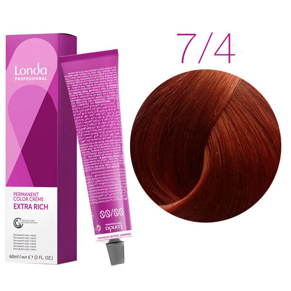 Londa Permanent Color Creme Стойкая крем-краска для волос 7/4 Блонд медный, 60 мл