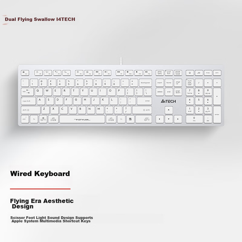 A4TECH FX50 109-клавишная проводная тихая клавиатура для офиса и Mac с ножевыми переключателями, ивовый белый Цвет и