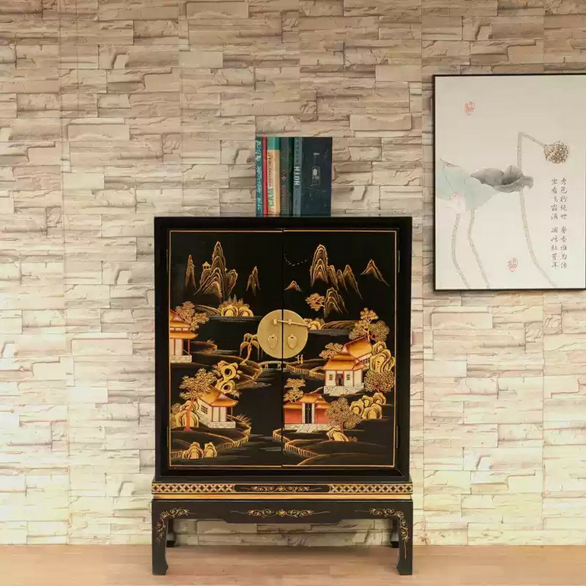 Аутентичный китайский комод Chin с росписью (стиль 7 черный 80*40*110 см)