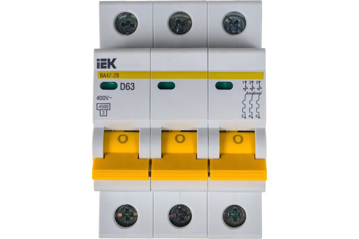 IEK Автоматический модульный выключатель ВА 47-29 3-полюсный D 63А 4,5 кА MVA20-3-063-D
