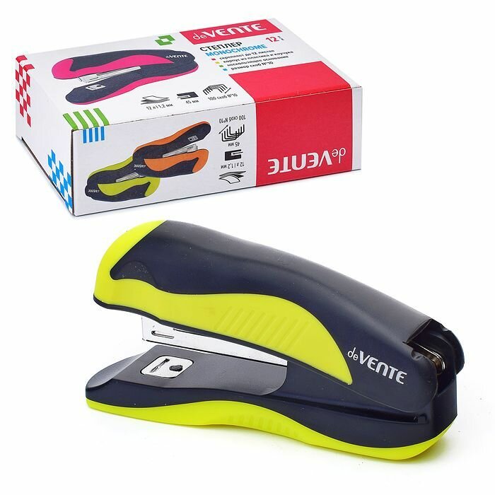 Степлер deVENTE "MonoChrome", № 10, желтый, на 12 листов, глубина скрепления 45 мм, с каучуковой вставкой (4142006)
