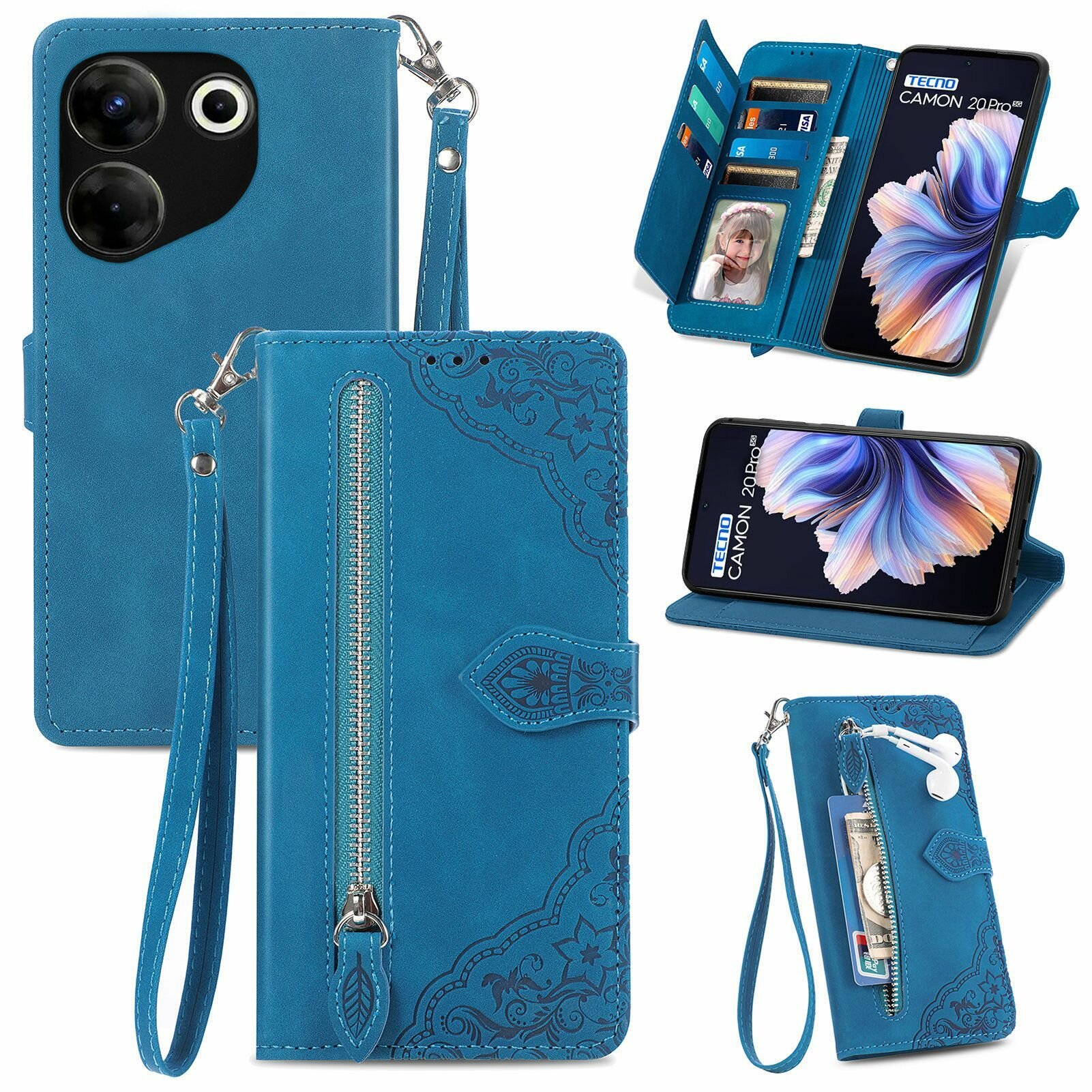 Чехол книжка для Tecno Camon 20 / Camon 20 Pro 4G кошелек на молнии Чехлы для мобильных телефонов