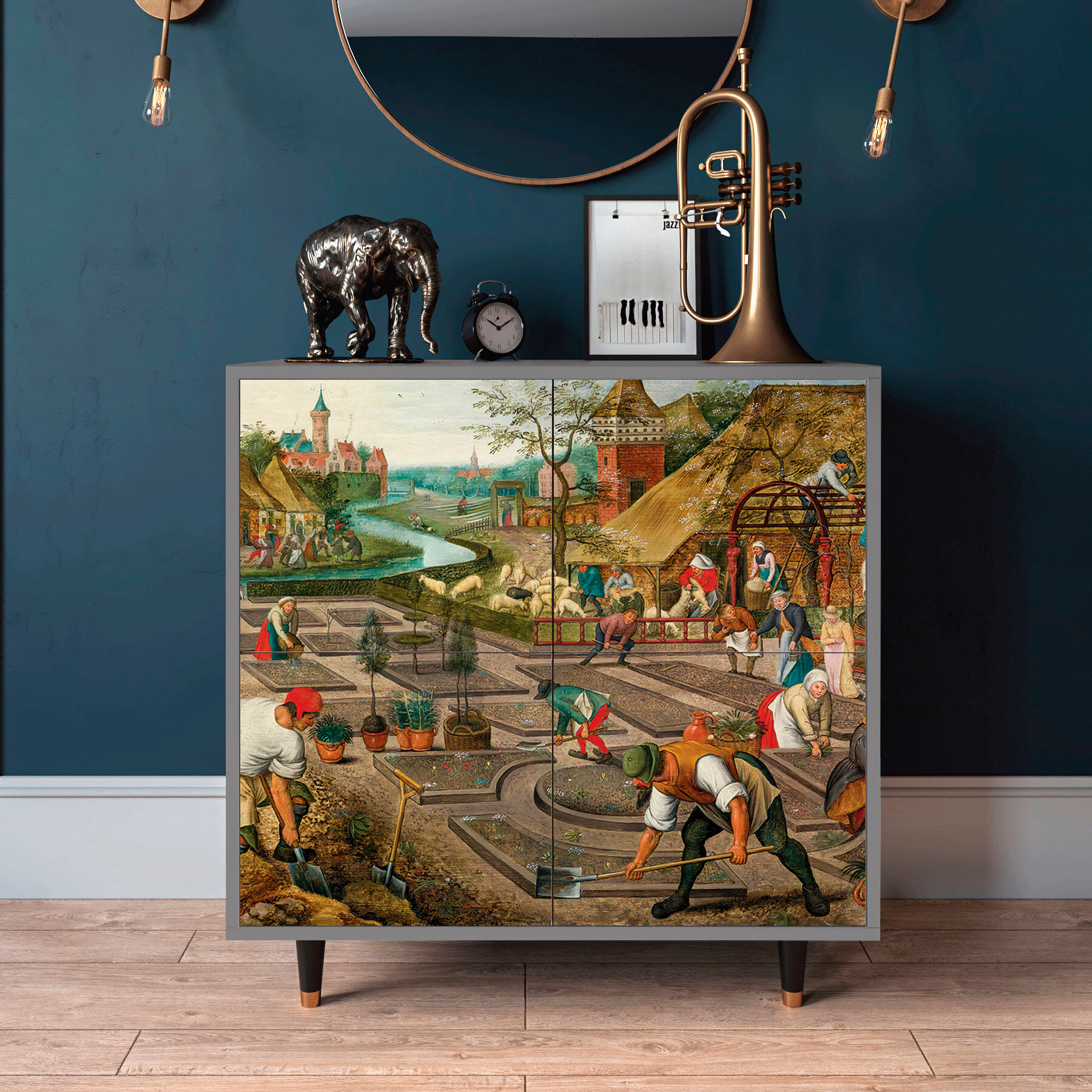 Комод - STORYZ - BS3 The Younger - Spring by Pieter Brueghel , Размер - 94 x 96 x 48 см, Цвет корпуса - Серый