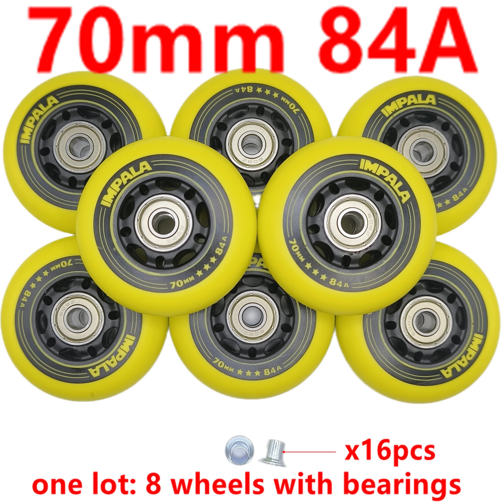 Колеса роликовые Impala 70mm 84A желтые, 8 шт