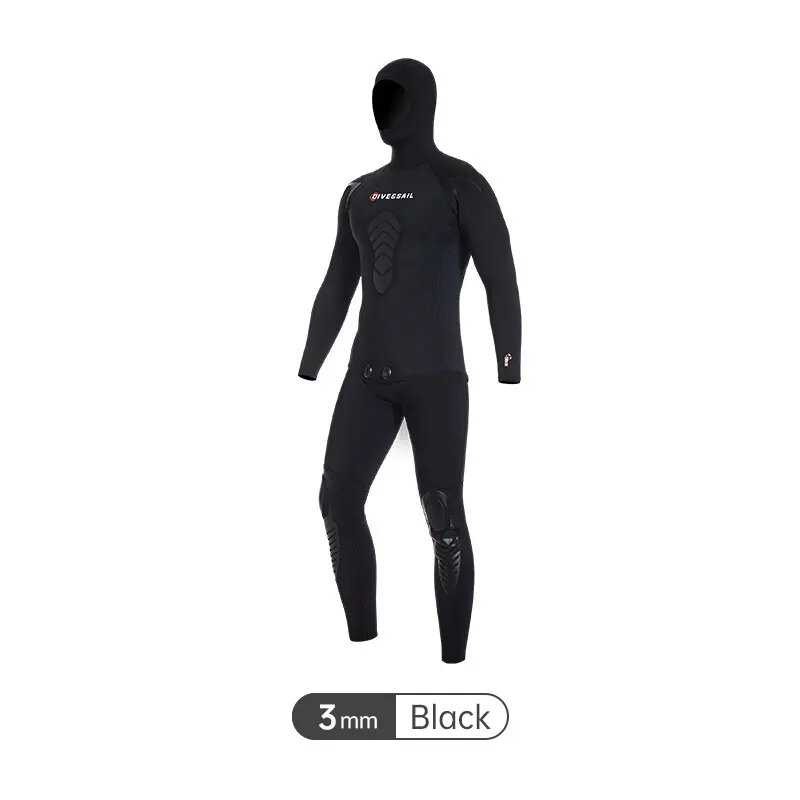 Премиум камуфляжный неопреновый гидрокостюм 3/5/7 мм, 2 предмета, с капюшоном Черный, L, 3MM Black