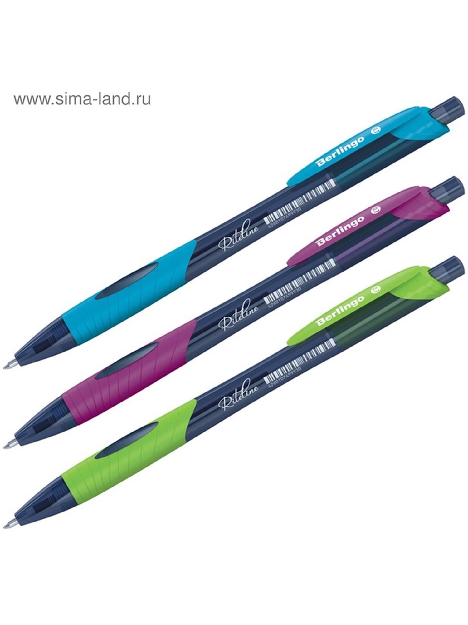 Ручка шариковая автоматическая 0.7 мм, Berlingo "Riteline", грип, синяя, корпус микс