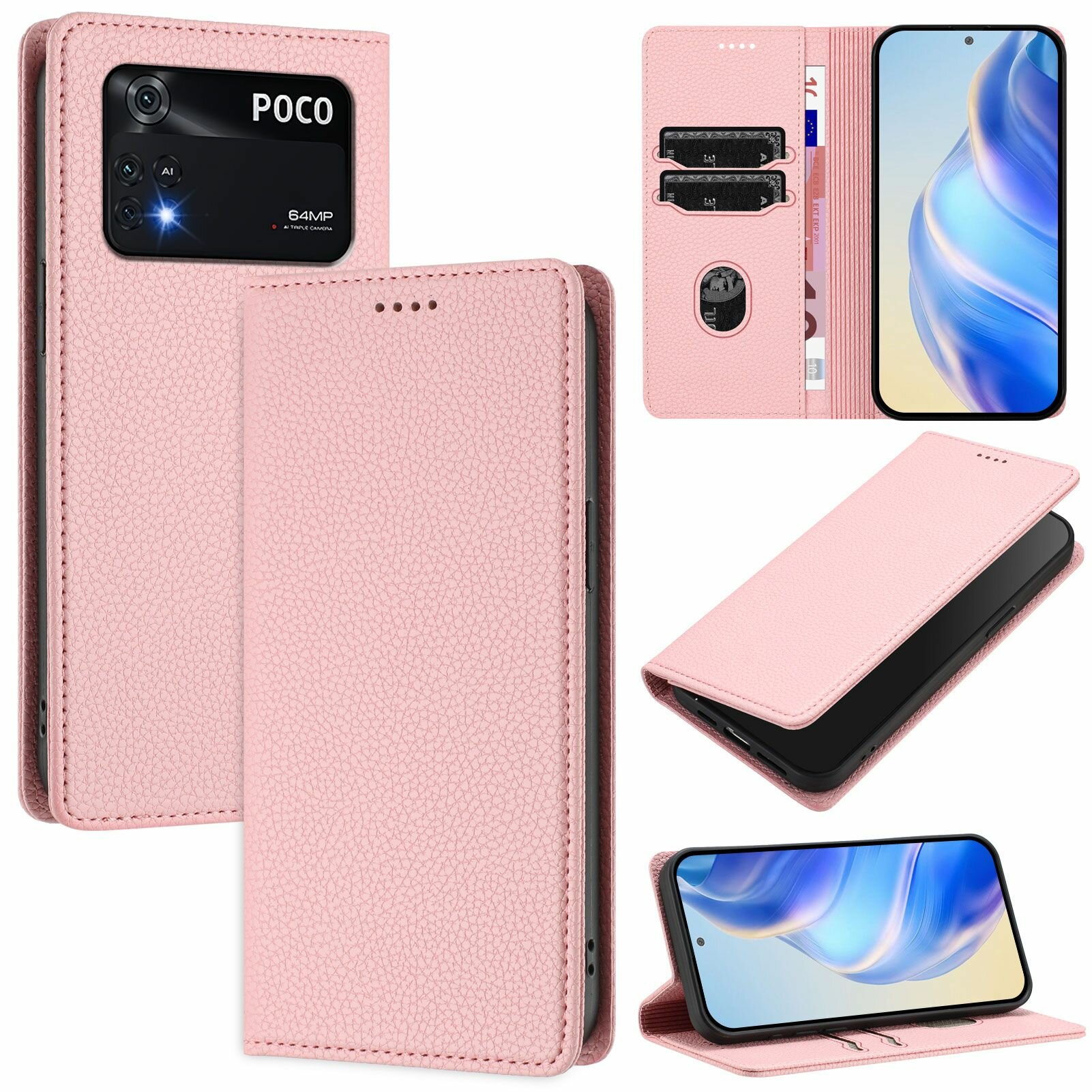 Кожаный книжка чехол для Xiaomi Poco M4 Pro 4G(Сяоми Поко M4Про 4G) с визитницей и RFID-блокировкой