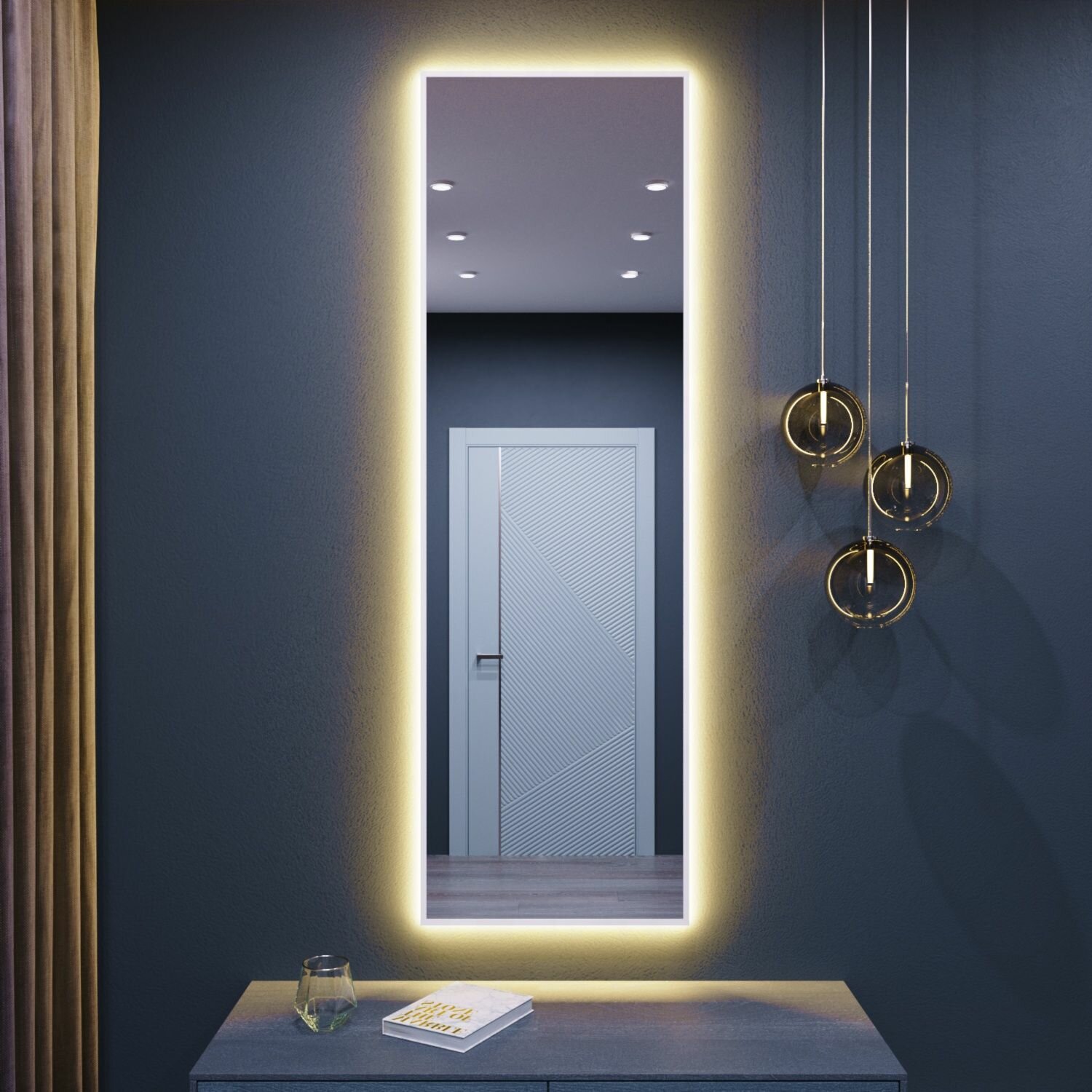 Зеркало настенное 150х50 см. BLX MIRROR с подсветкой в алюминиевой раме. Свет: Теплый белый 3000К, Белое