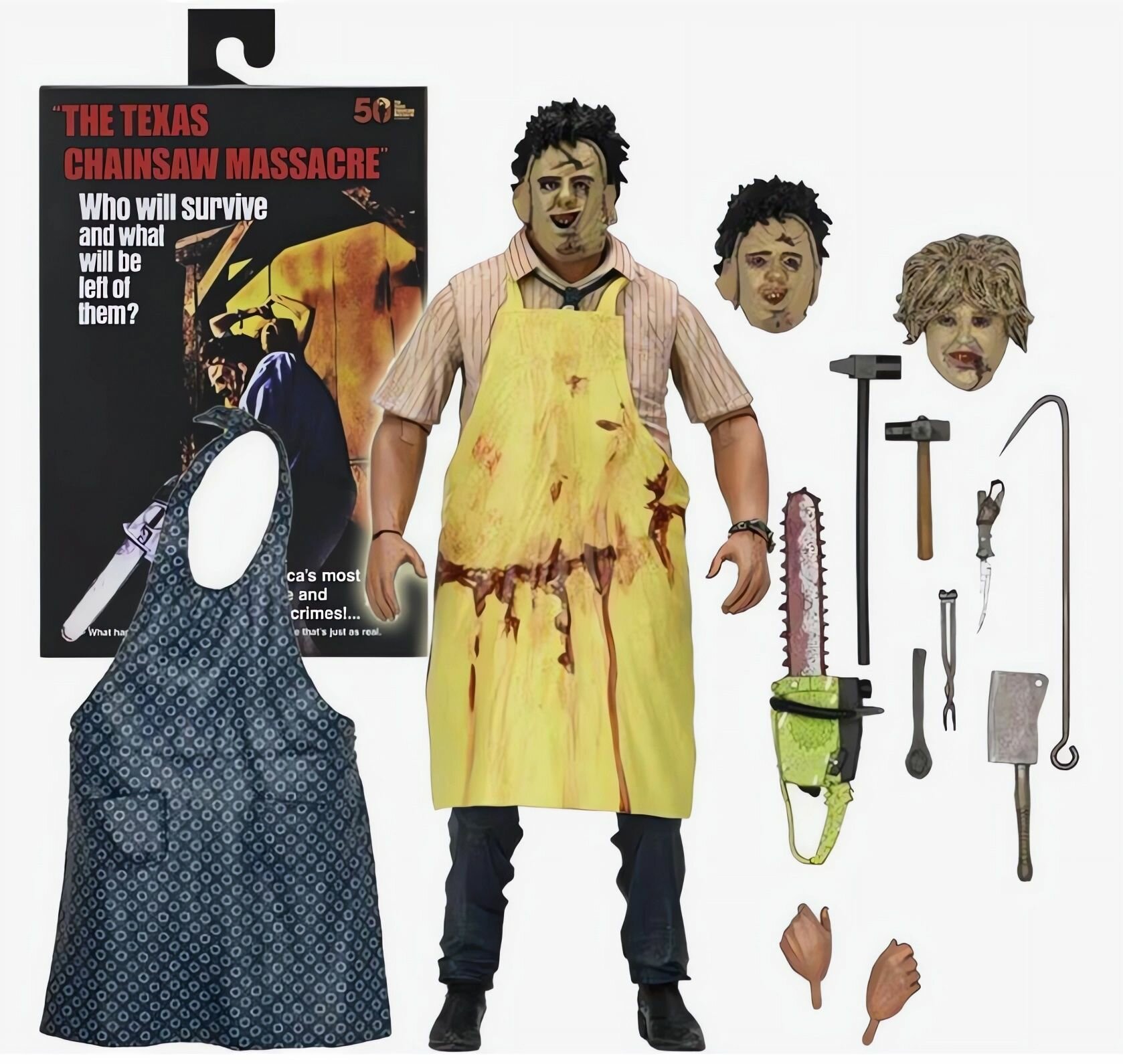 Коллекционная фигурка NECA с аксессуарами "Кожаное лицо"/Texas Chainsaw Massacre (К/ф "Техасская резня бензопилой") Ориг. Издание