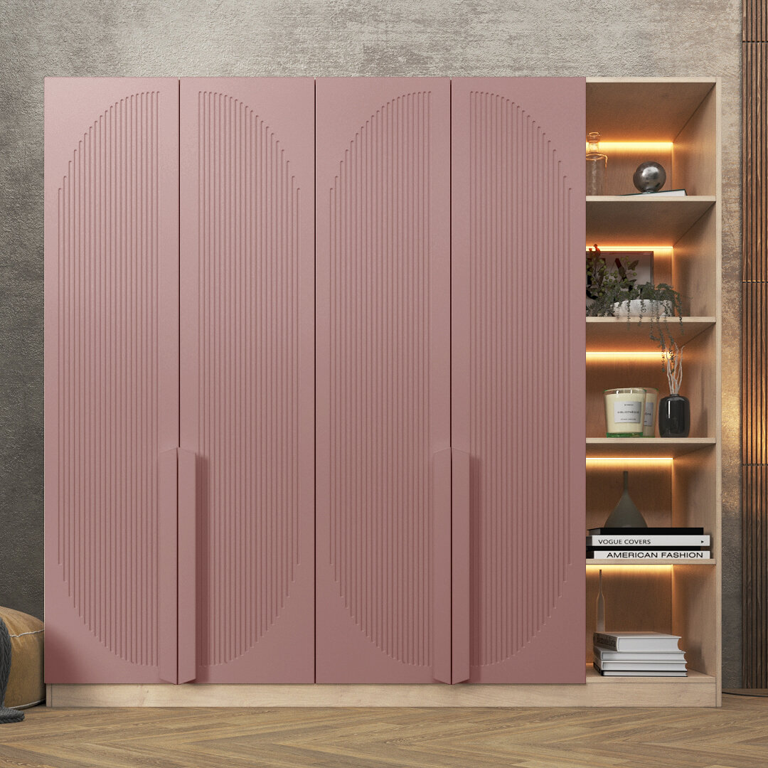 Шкаф Агератум МДФ четырехсекционный с стеллажом Лайн бохо (0,27) А10017 матовая - Дуб Сонома 3025 NEW 220*50*220 см Дом мебели для вас