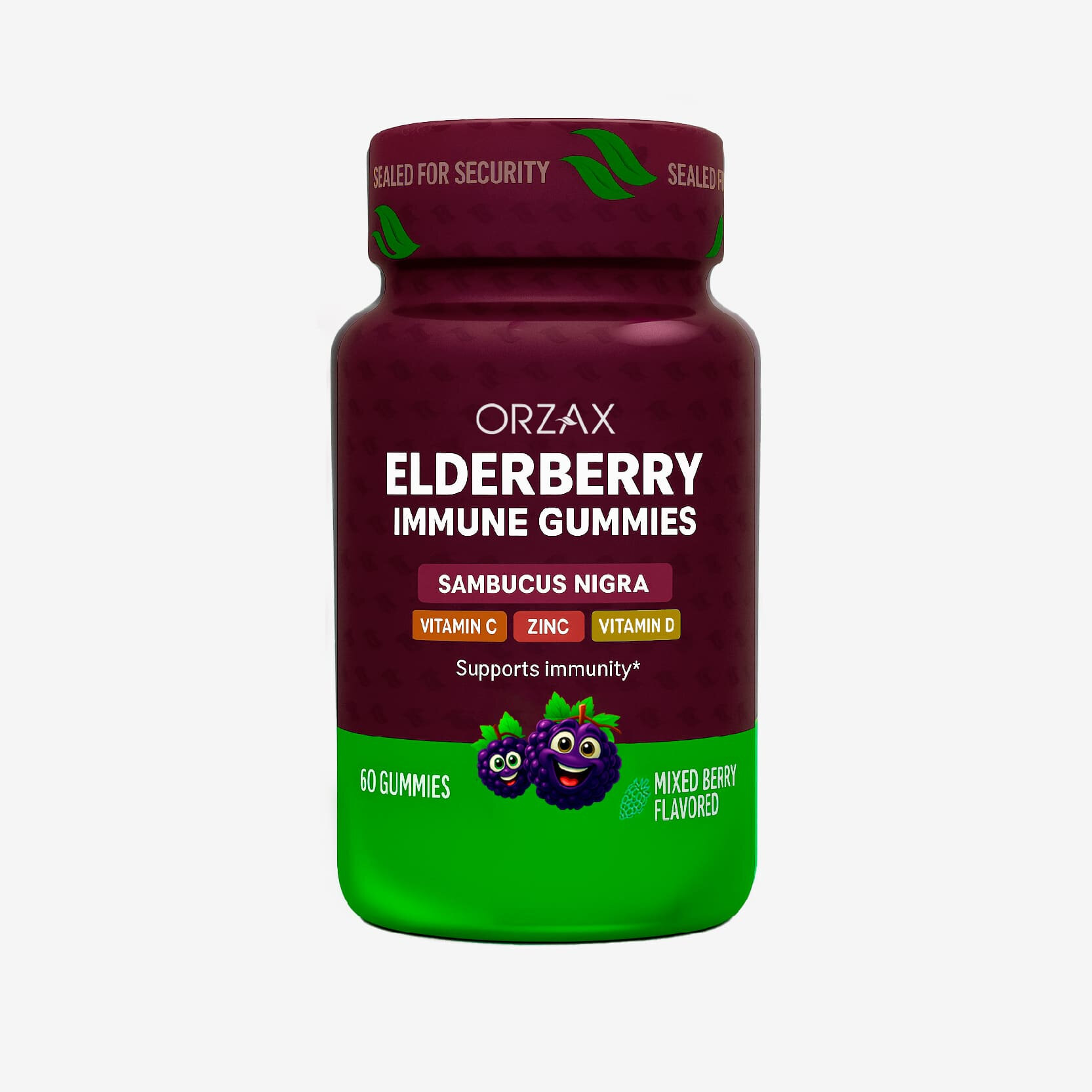 Orzax Elderberry Immune Gummies, Иммуно с бузиной для детей, фруктовый вкус 60 жевательных мармеладок