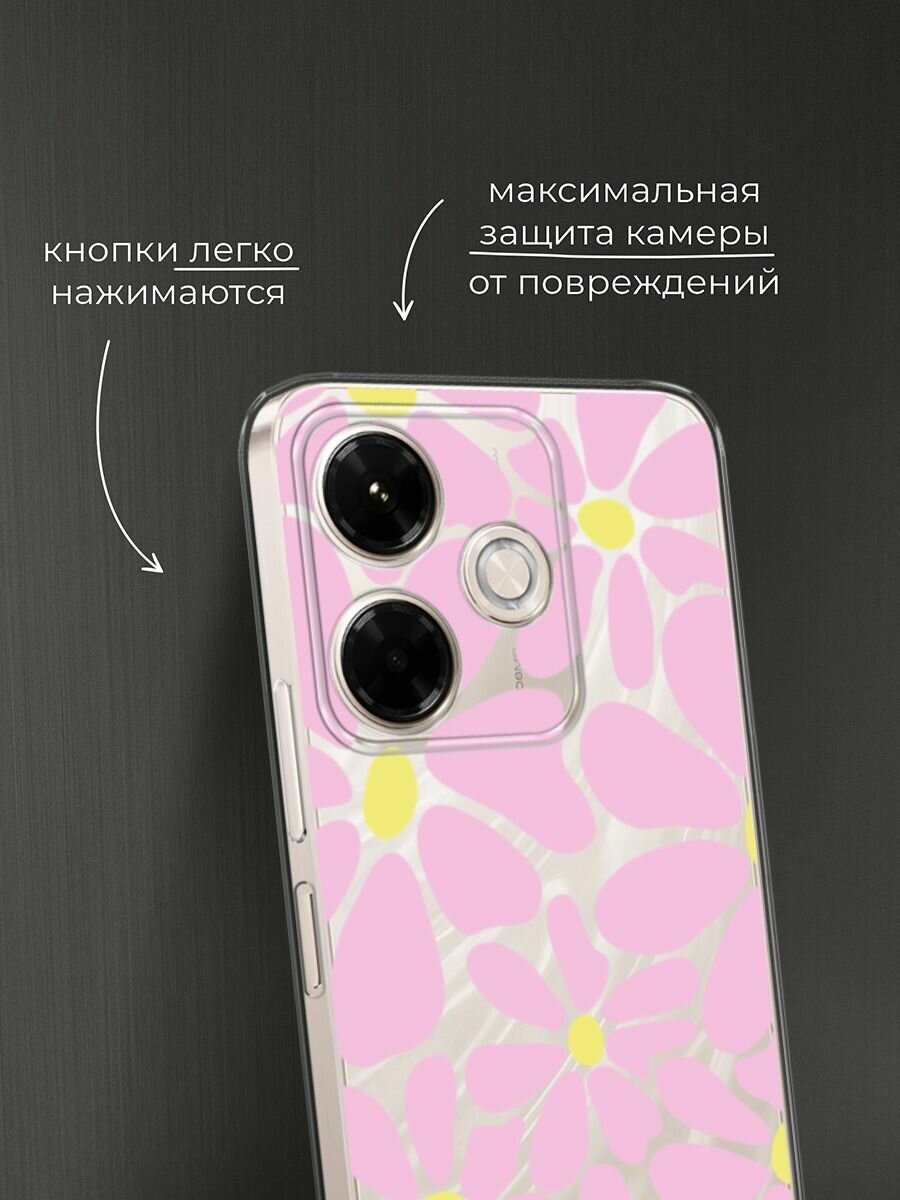 Чехол на Xiaomi Redmi 13X / Сяоми Редми 13X с принтом "Розовые лепестки 2", прозрачный — фото 1