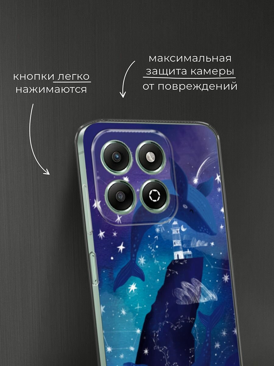 Силиконовый чехол на Honor X6b / Хонор X6b с принтом "Ночные киты" — фото 1