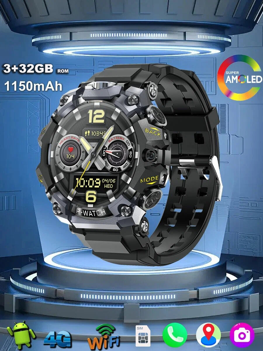 Cмарт часы с сим картой мужские, Двойная камера, загрузка приложения Google