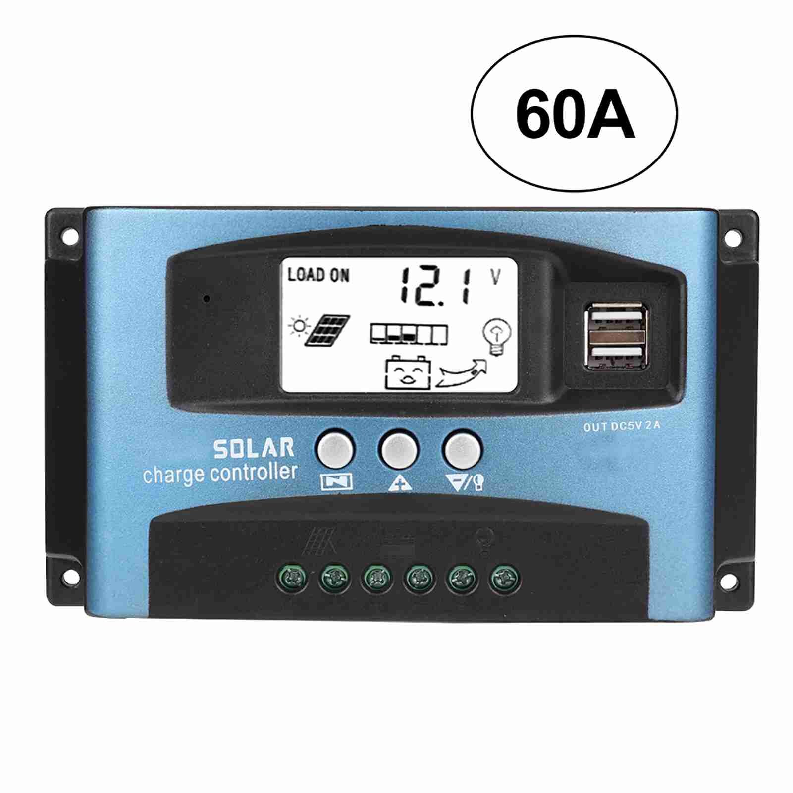 Контроллер заряда солнечной батареи MPPT 60A, два USB-порта, ЖК-дисплей, 12 В/24 В
