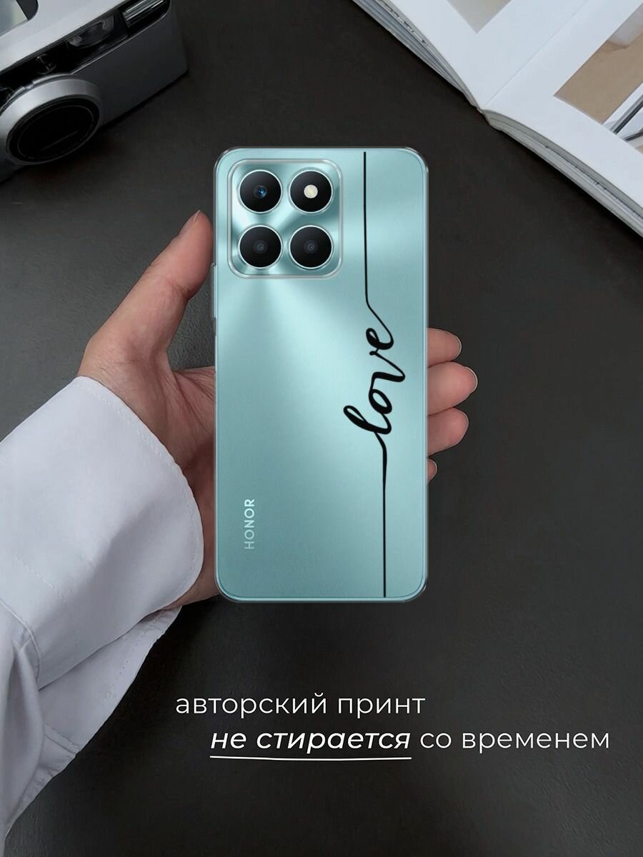 Чехол на Honor X6A / Хонор X6A с принтом "Красивая любовь надпись", прозрачный — фото 1
