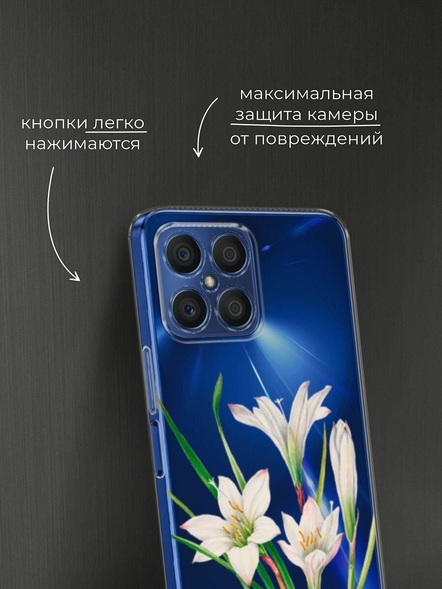 Чехол на Honor X8 / Хуавей X8 с принтом "White lily", прозрачный — фото 1