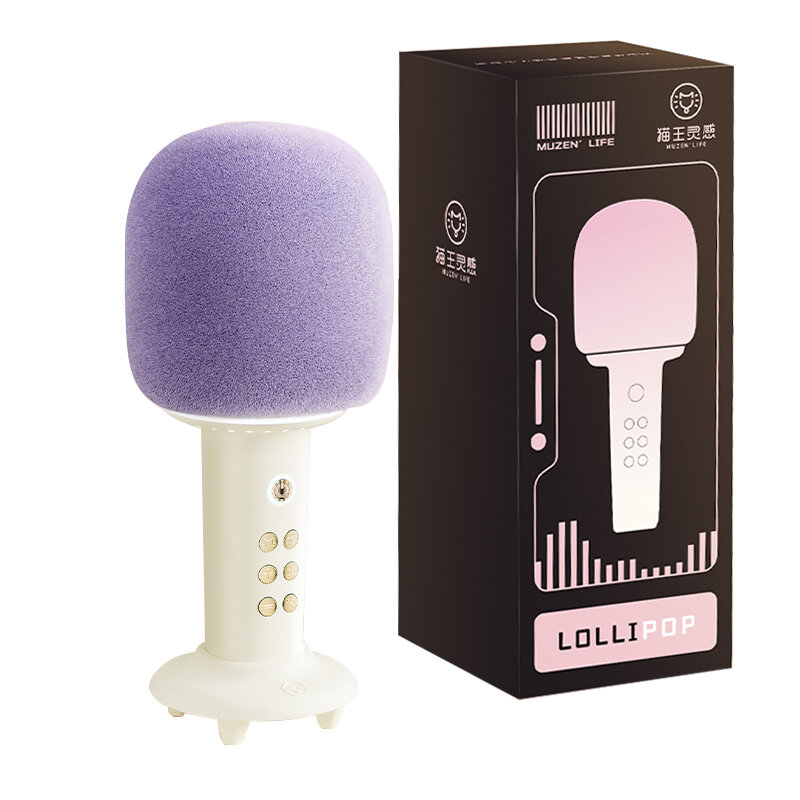 Микрофон караоке MAOWANGYINXIANG Popcorn Stick, milk salt white, Microphone + base