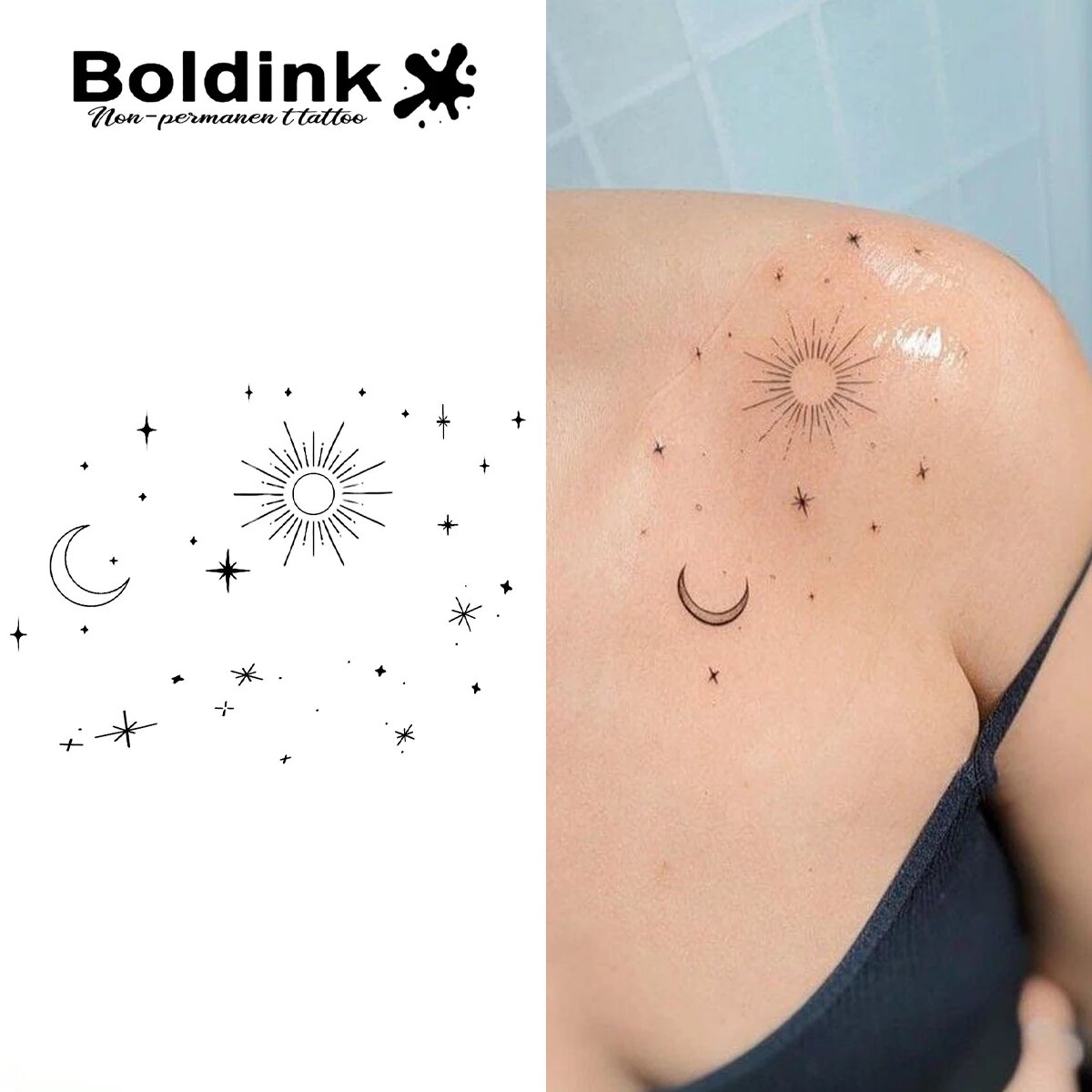 Временная Татуировка «Солнце И Луна» — Водостойкий Полуприродный Дизайн, Держится До 15 Дней, Подходит Для Детей От 14 Лет