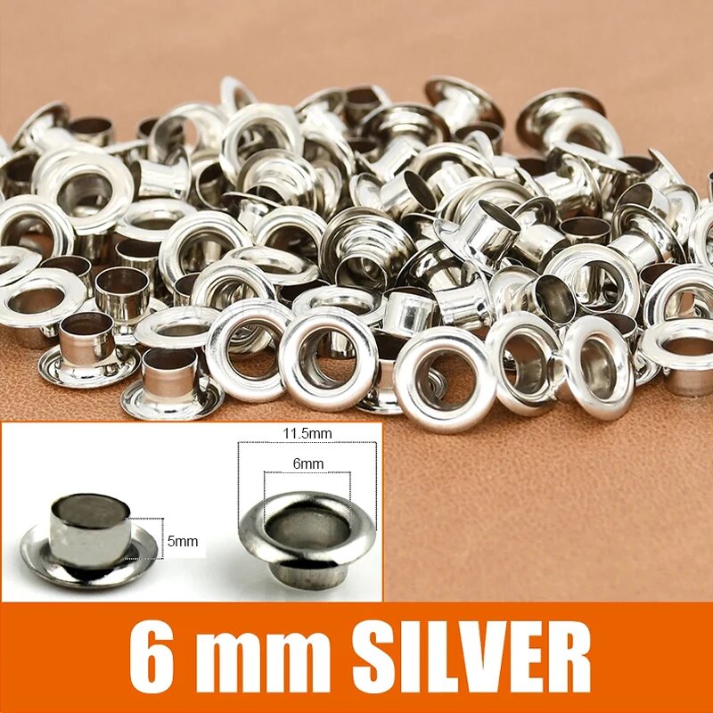 Медные люверсы с шайбами 4/5/6/8/10/12 мм, 100 шт. Серебряный, 6mm Silver