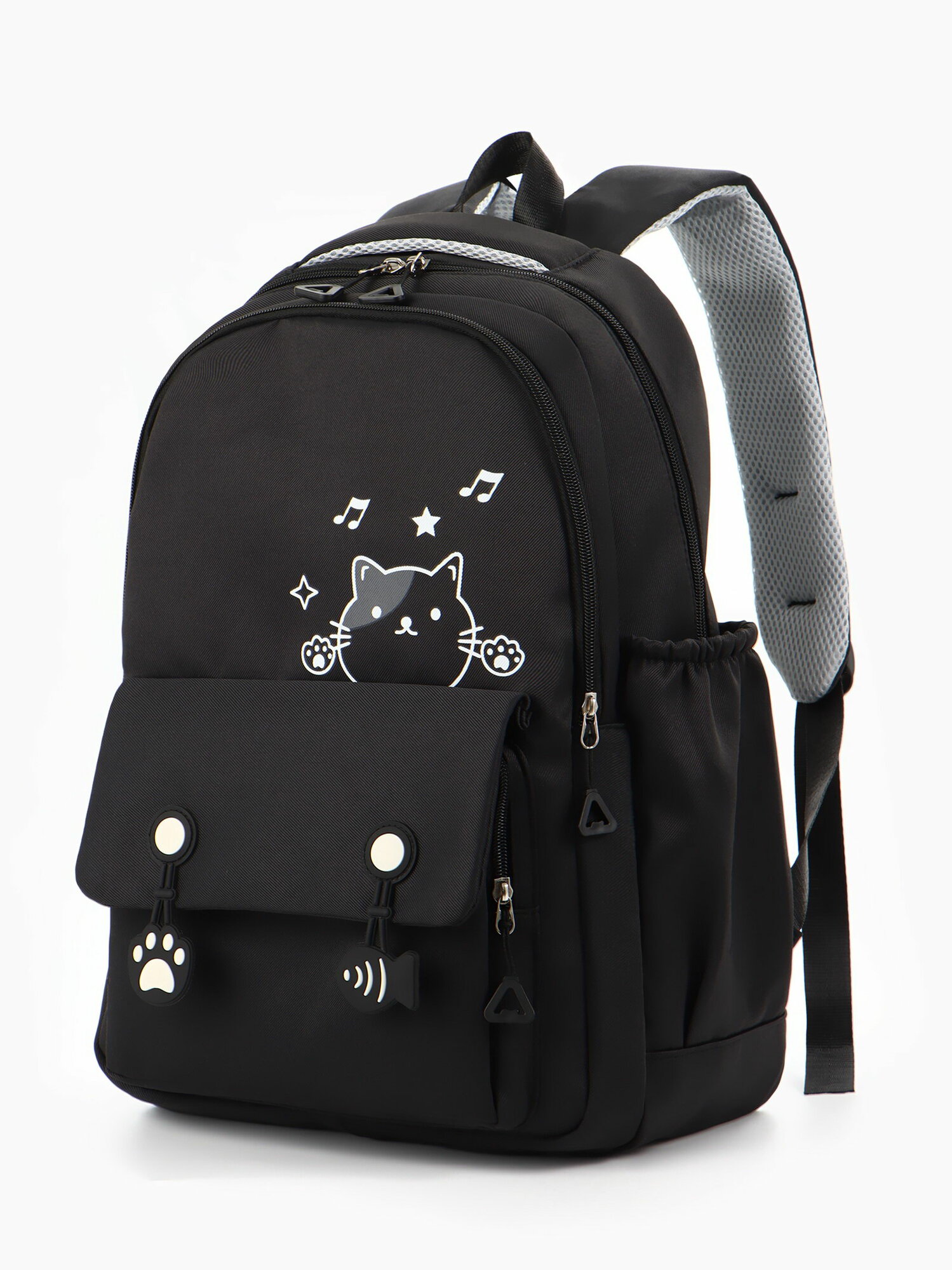 Рюкзак школьный "Котик", 3 кармана, 2 отделения, 29x14x44 см, чёрный