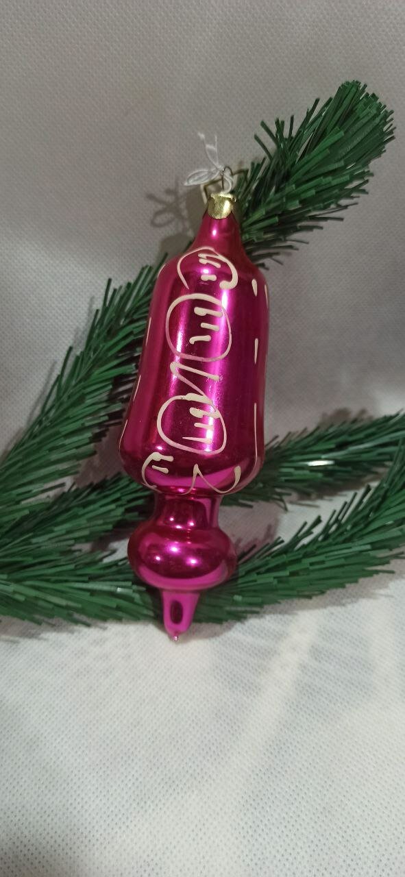 Елочная игрушка Колокольчик Агитация подвесная винтажная советская, стекло, СССР