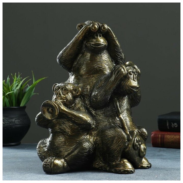 Копилка "Обезьяны: всё слышу, всё вижу, всё скажу" бронза 30см