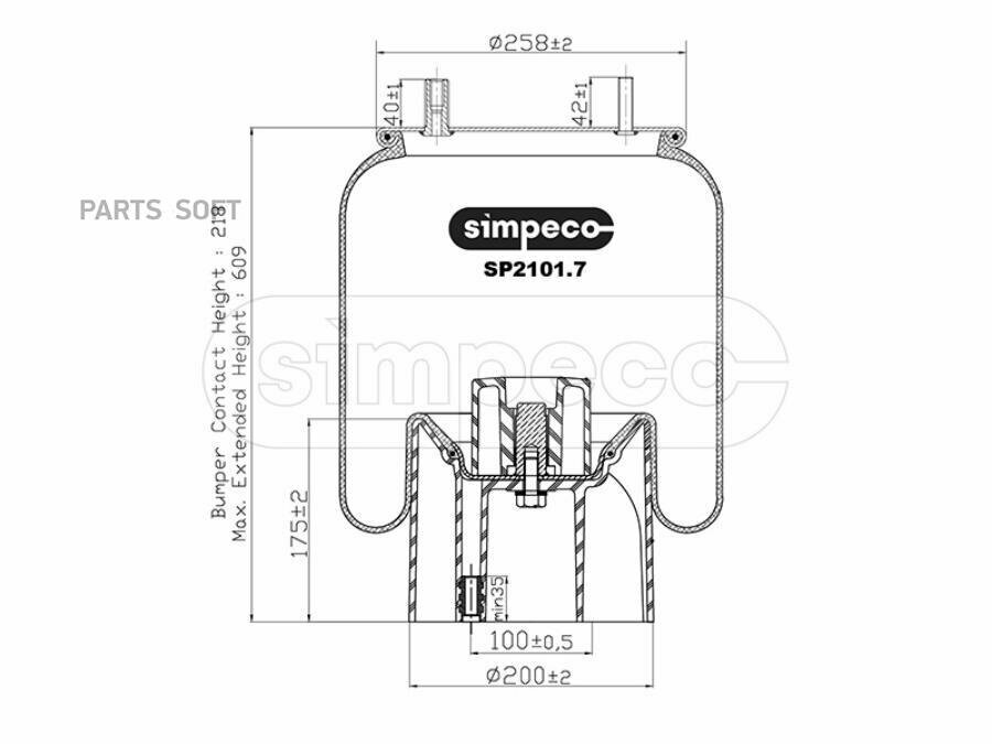 SP21017023 SIMPECO Пневморессора (с пласт. стаканом) GRANNING, ROR о. н.15732 (SP2101.7023)