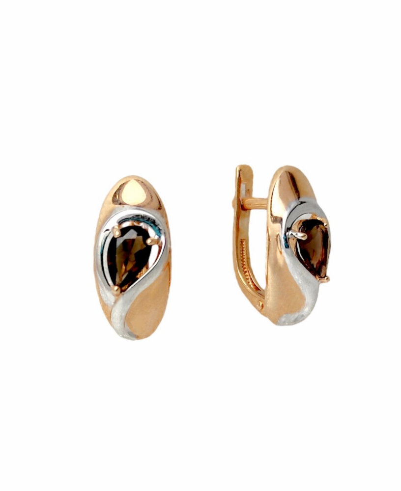 Серьги, золото, 585 проба, раухтопаз, фианит