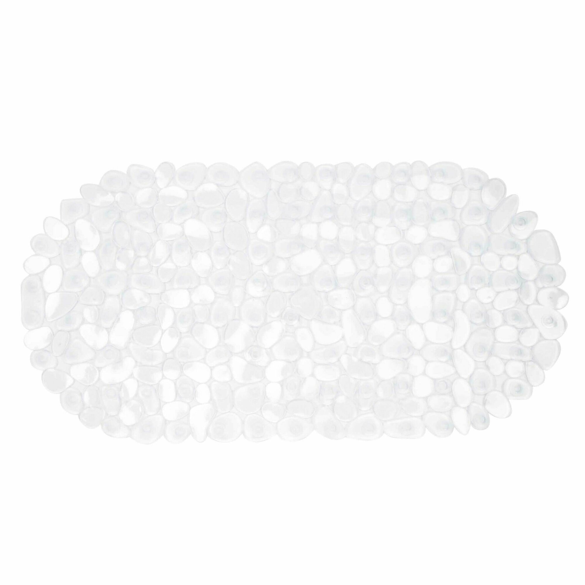 Коврик для ванны/душа, 36х68 см, на присосках, ПВХ, овальный, белый, Камни, Pebble, Kuchenland