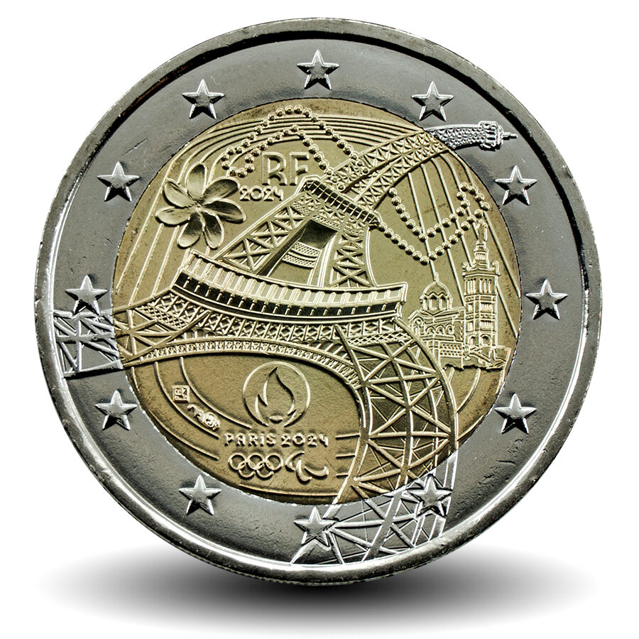 2 евро 2024 год Эйфелева башня. Олимпиада 2024. Париж. Франция