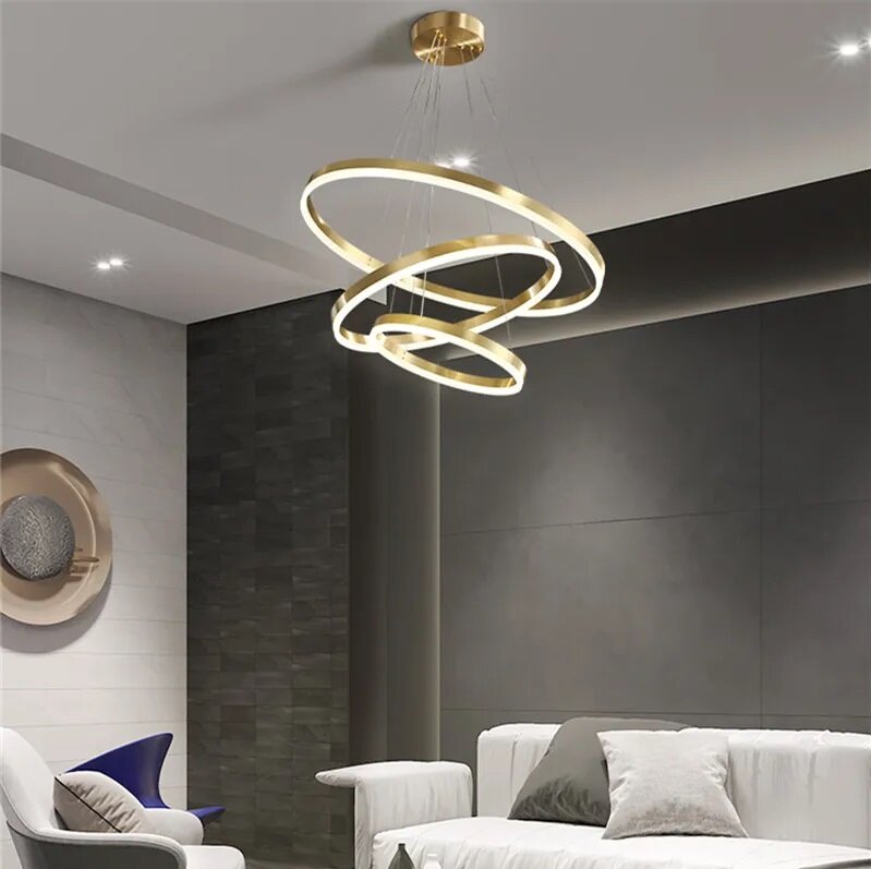Подвесная светодиодная золотая люстра 3 кольца 40*60*80 V bottom