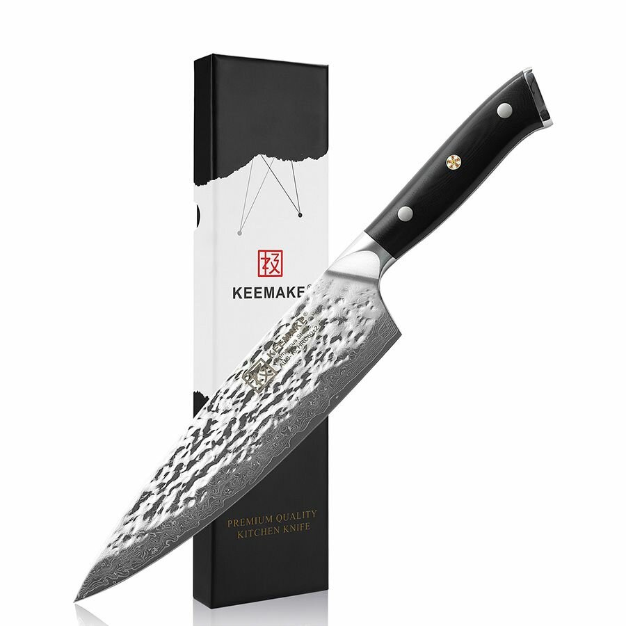 Нож шеф-повара из дамасской стали Keemake 8 Inch Chef Knife 67 слоев основа VG10 (10CR15MOV) + 316 сталь HRC60+-2 (T-1) черный