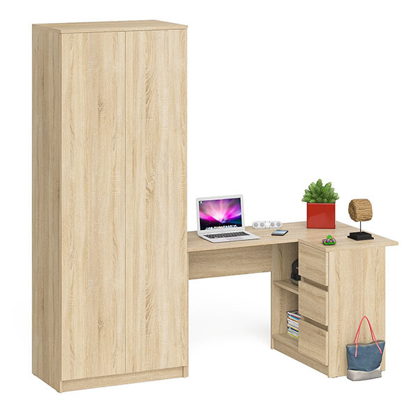 Стол компьютерный Мори МС-16 правый + Шкаф МШ800.1, цвет дуб сонома