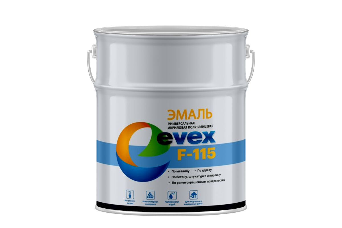 EVEX F-115 Эмаль универсальная акриловая полуглянцевая (белый, база A, 1 кг)