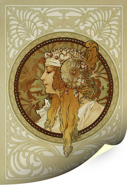 "Голова византийки. Блондинка", Муха Альфонс, картина для интерьера (репродукция) (30х43 см / без подрамника)