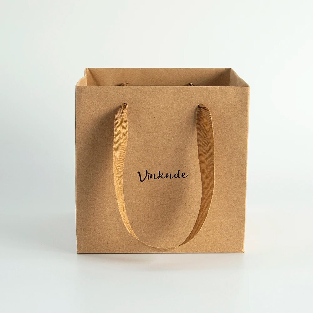Бумажные пакеты крафт с ручками 50 шт Бежевый, with logo, 15x10x15cm