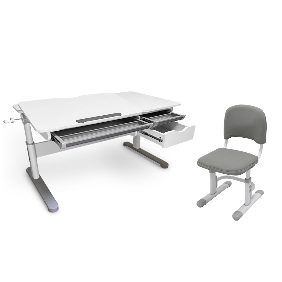 Комплект парта FUNDESK Grande Grey + стул SST3D Grey, металл, ДСП, цвет серый