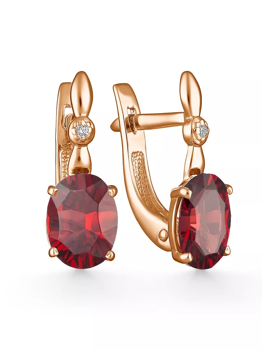 Серьги, красное золото, 585 проба, бриллиант, гранат