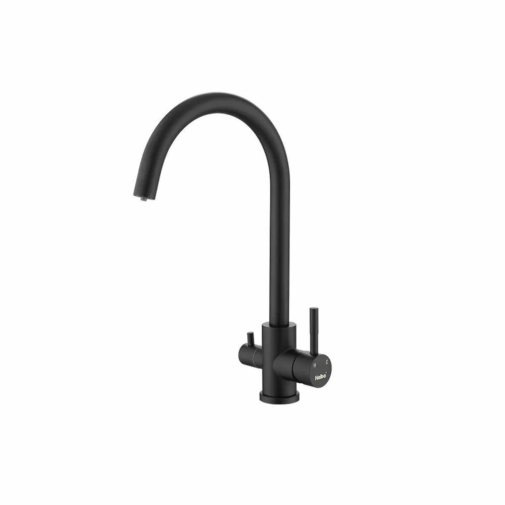 Смеситель для кухни Haiba HB76819-7 с подключением к фильтру для питьевой воды черный