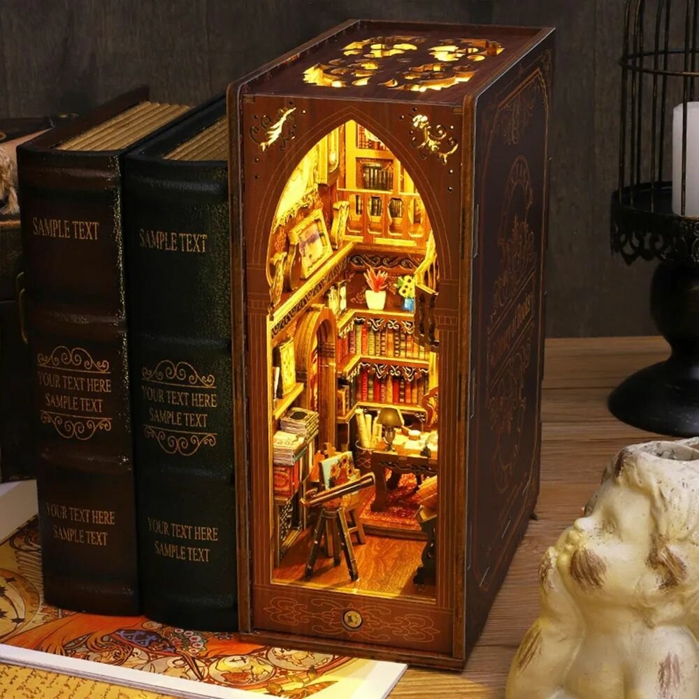 Румбокс домик, Книжный разделитель, румбокс интерьерный конструктор, 3D деревянные подставки для книг-пазлов