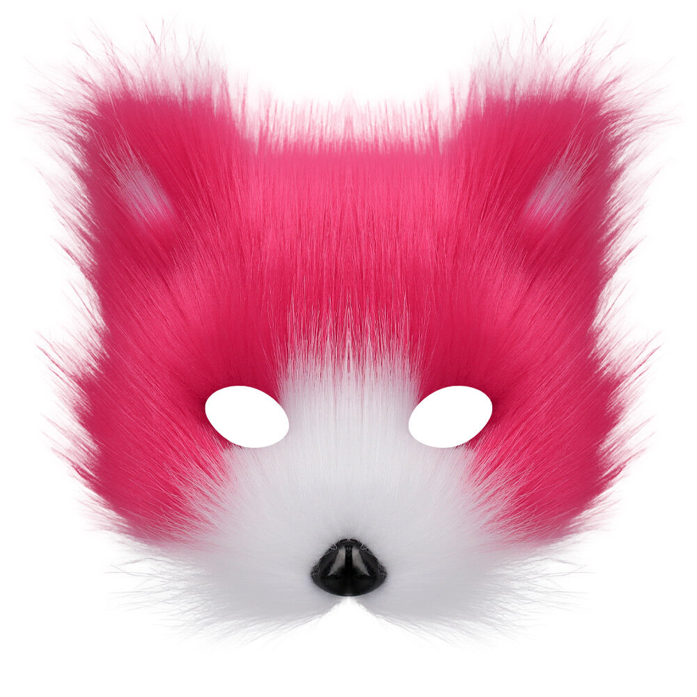 Маска лисы, имитационная, плюшевая, для косплея, для Хэллоуина, розово-красная, белая