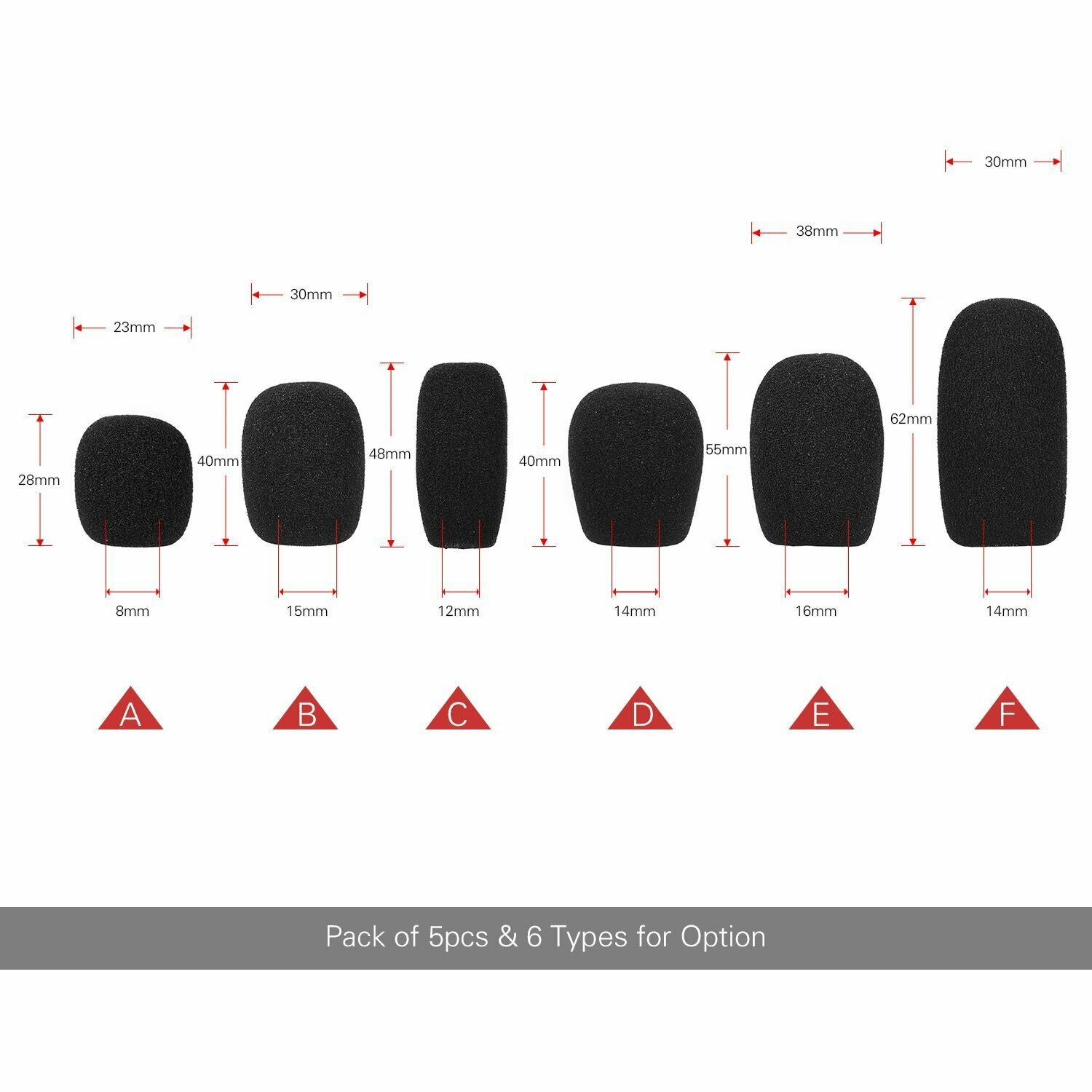 Ветрозащитный экран для мини-микрофона, пенопластовые чехлы для петличного микрофона, черные, упаковка из 5 шт, аксессуары для шумоподавления