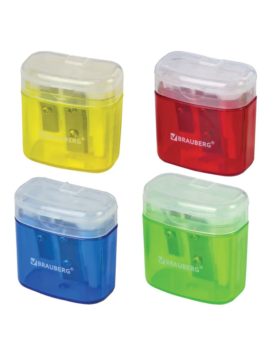Точилка BRAUBERG, пластик, с контейнером, 2 отверстия, 1 штука