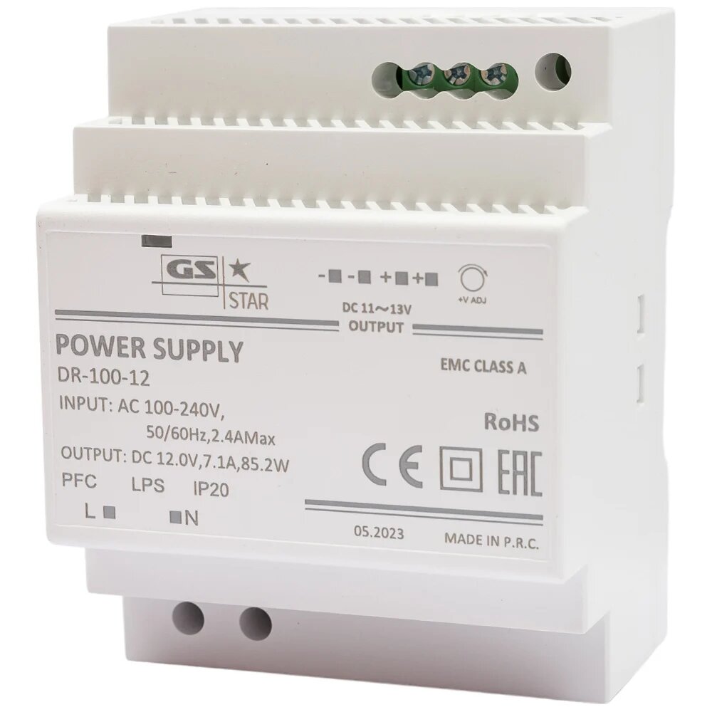 Блок питания на DIN рейку GS Star DR-100w-12v 3234, светодиодных лент, линейный, защита от короткого замыкания