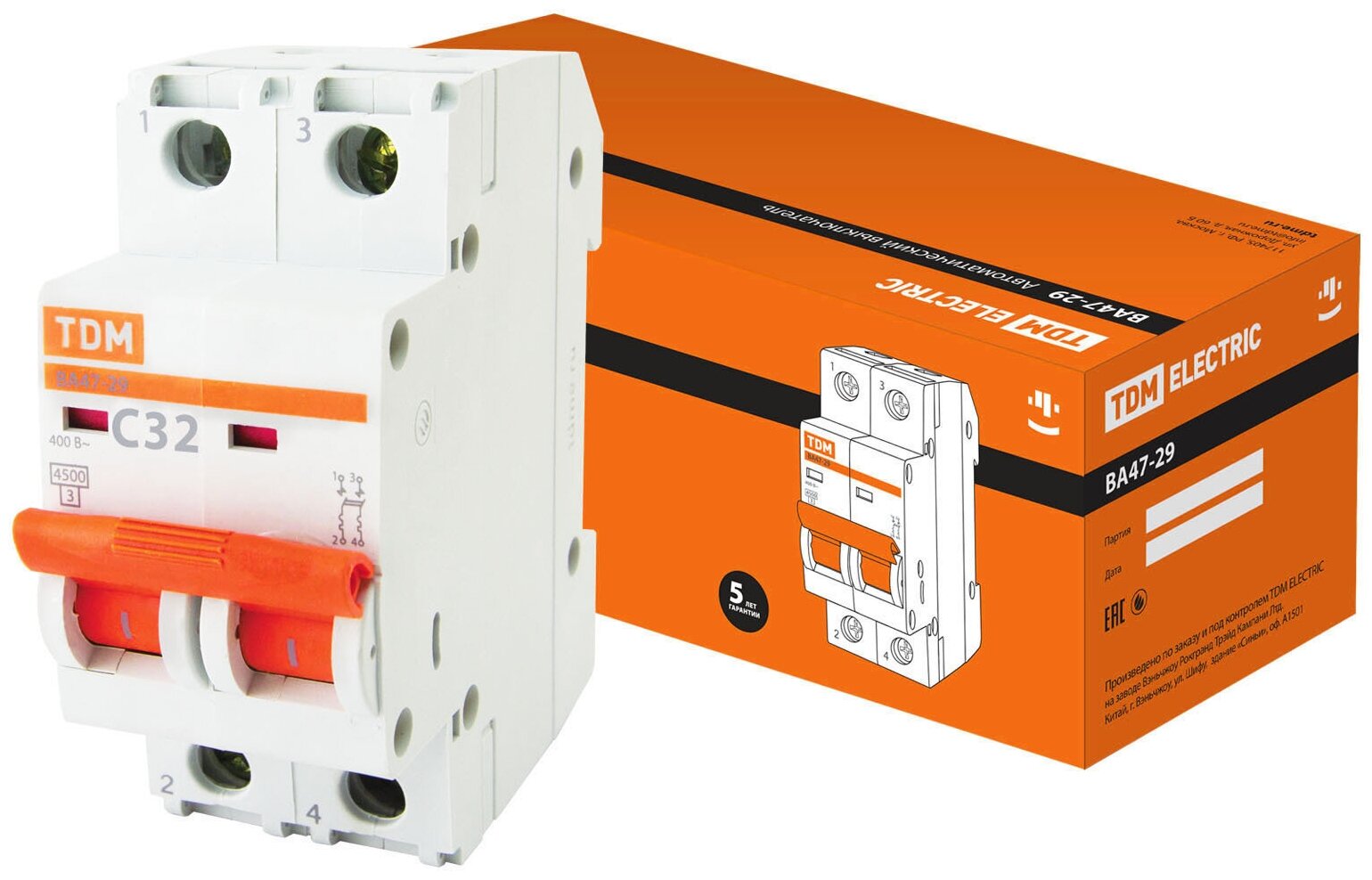 Автоматический выключатель TDM ELECTRIC ВА 47-29 (C) 4,5kA 32 А