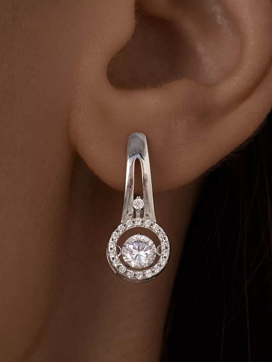 Серьги с подвесками, серебро, 925 проба, родирование, фианит