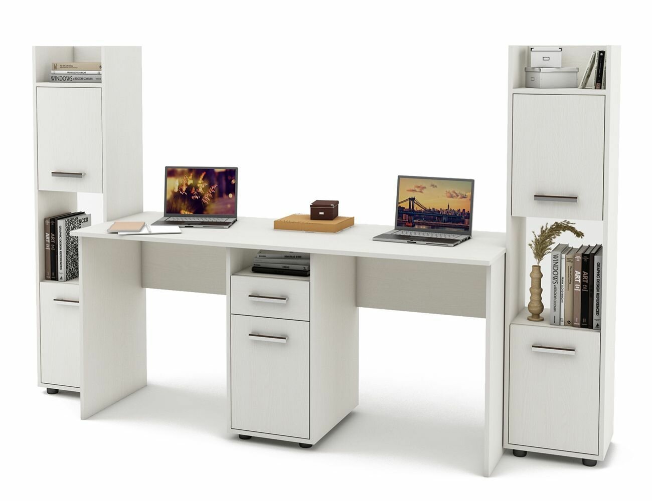 Стол письменный для двоих со стеллажами Остин (Ливерпуль) 7 белое дерево