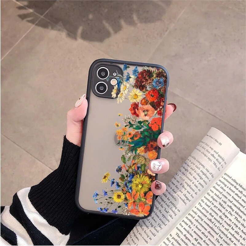 Чехол для телефона с картиной маслом и цветами для iPhone 15, 11, 12, 13, 14 Pro Max, чехлы с горизонтальными цветами для iPhone X, XS, XR, 7, 8 Plus, SE2, чехол