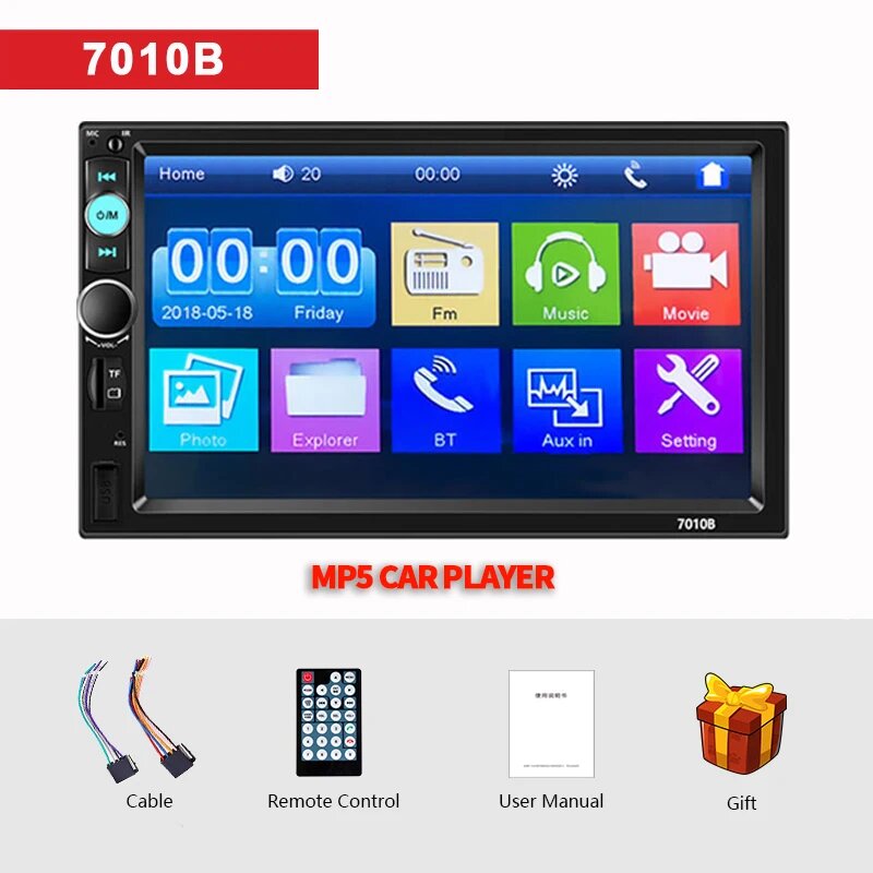 Автомобильная стереомагнитола, мультимедийный плеер 12 В, автомобильное аудио, 7-дюймовый сенсорный экран, Bluetooth, камера заднего вида, 2 Din, автомобильное радио, MP5-плеер MP5 7010B
